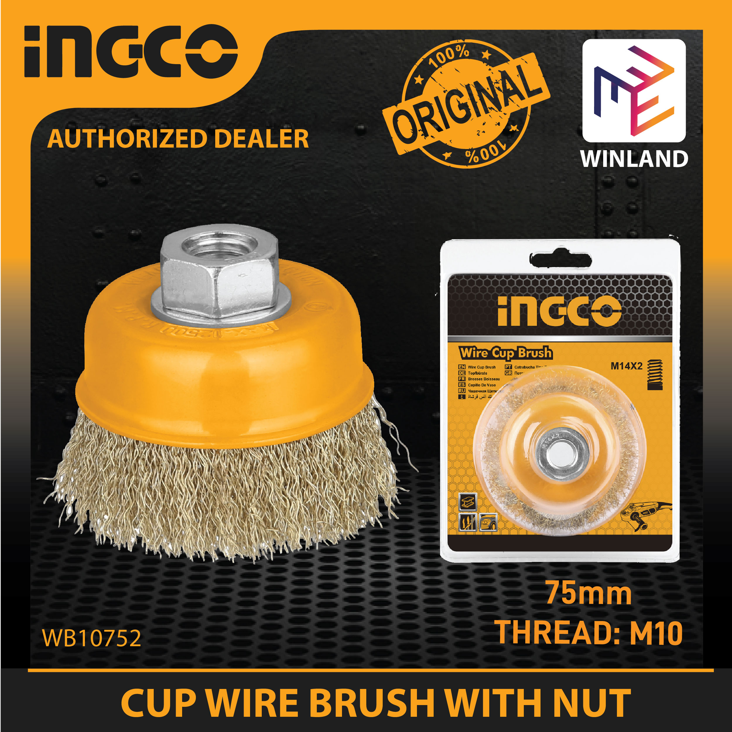 INGCO WIRE CUP BRUSHES WITH NUT 3 75MM M10 Power Tools Sri Lanka